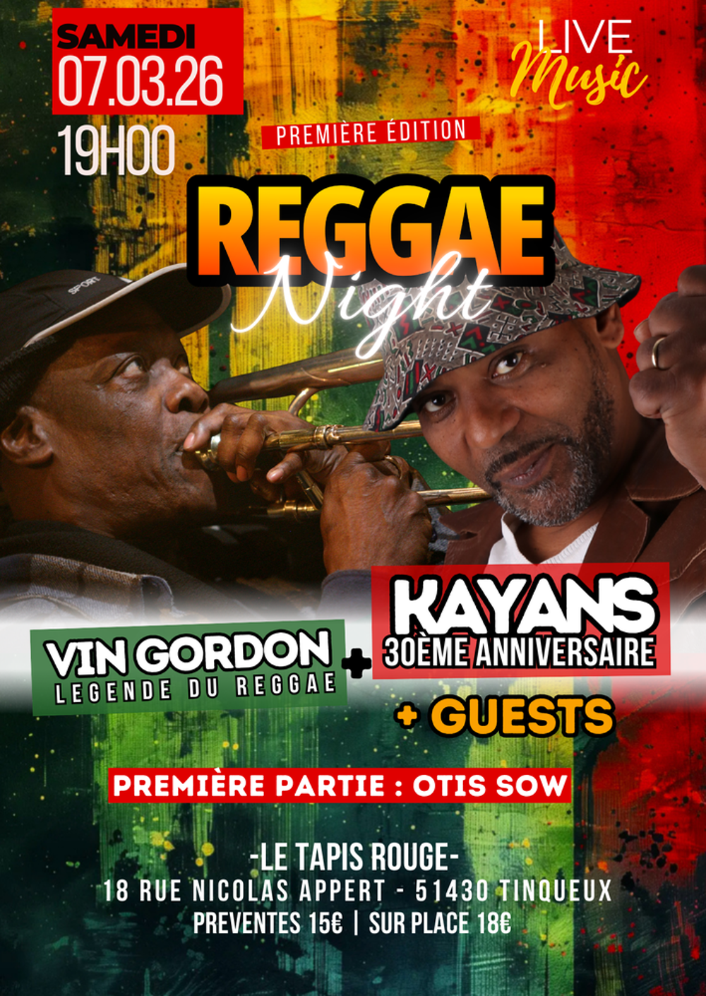 Reggae night : vin gordon : annonce service animation mariage et fêtes ...